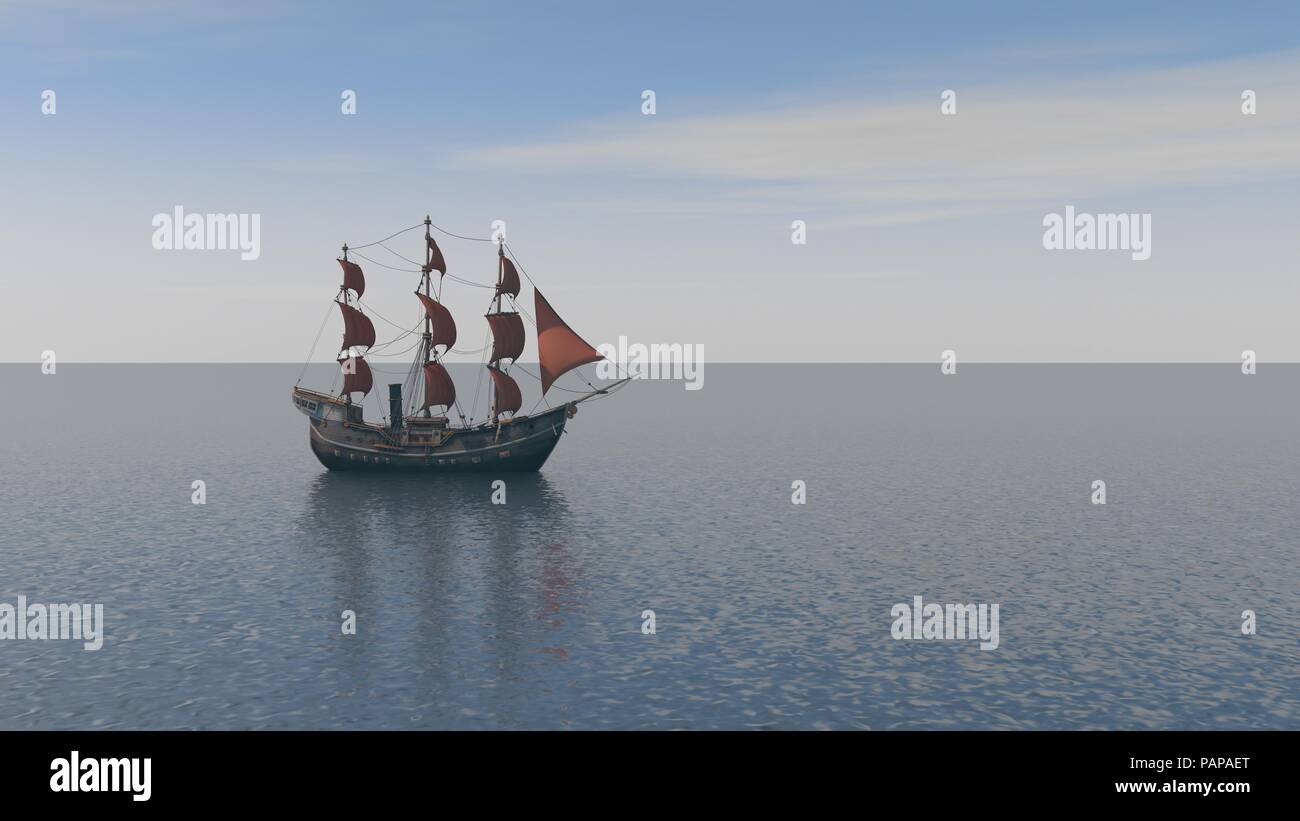 3d rendering of the sails ship with red sails Stock Photo - Alamy