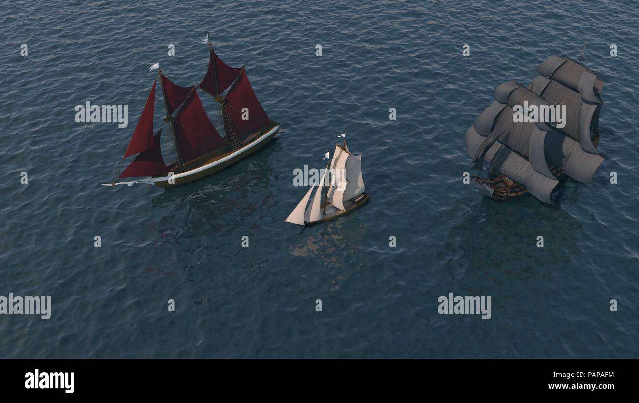 3d rendering of the sails ship with red sails Stock Photo - Alamy