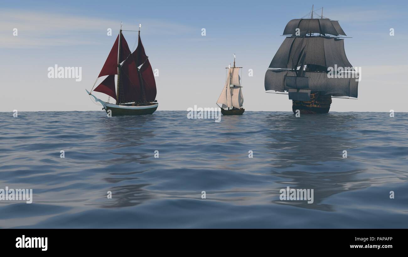 3d rendering of the sails ship with red sails Stock Photo - Alamy