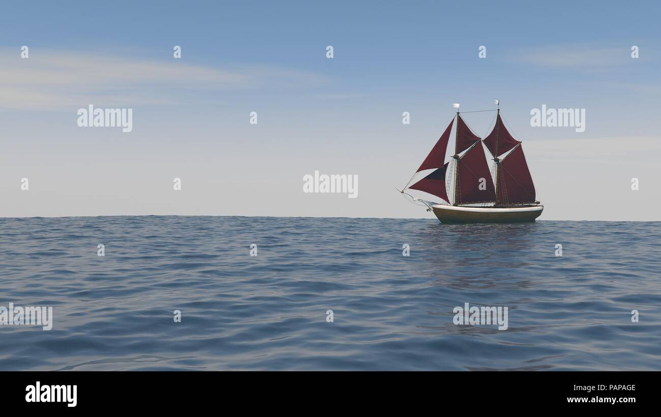 3d rendering of the sails ship with red sails Stock Photo - Alamy