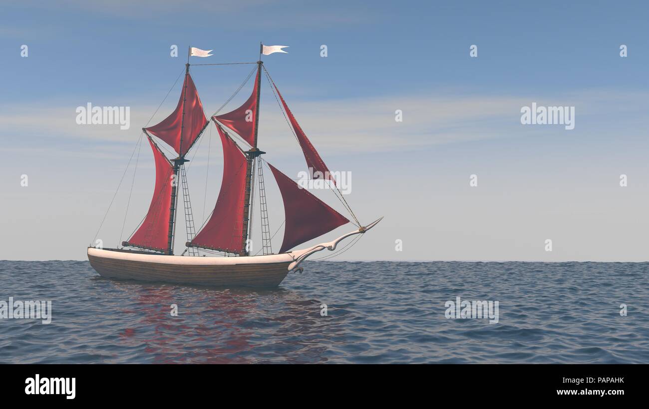3d rendering of the sails ship with red sails Stock Photo - Alamy