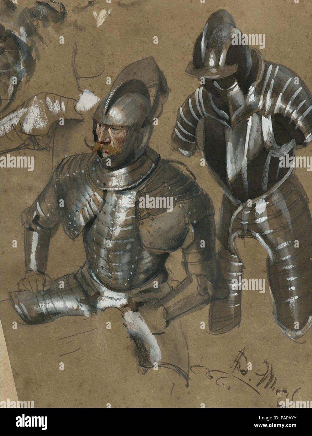 Menzel Adolph Von - Study of a Knight and Suit of Armor Stock Photo - Alamy