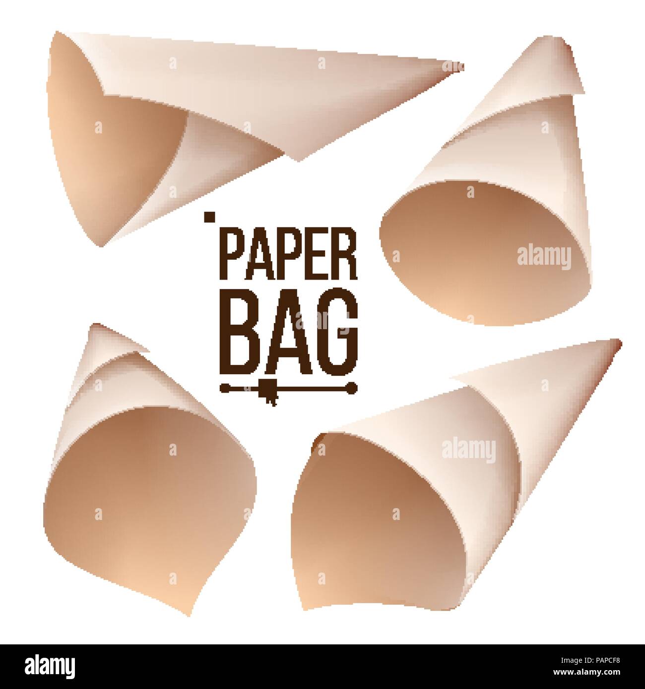 Paper Cone Bag Set Vector. Package, Container Sign, Icon. Different ...