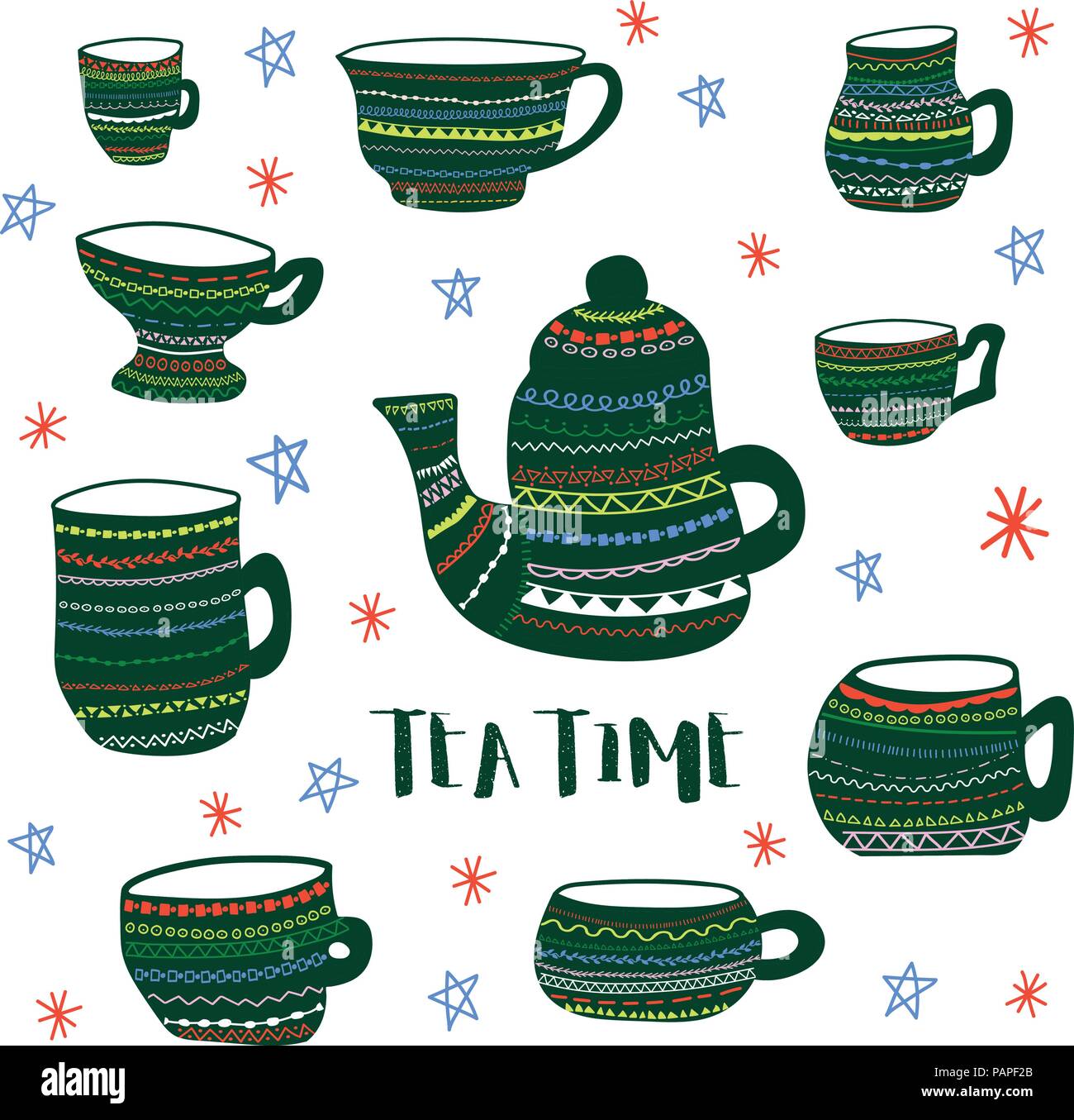 Vector tea time colored Stock Vector Image & Art - Alamy