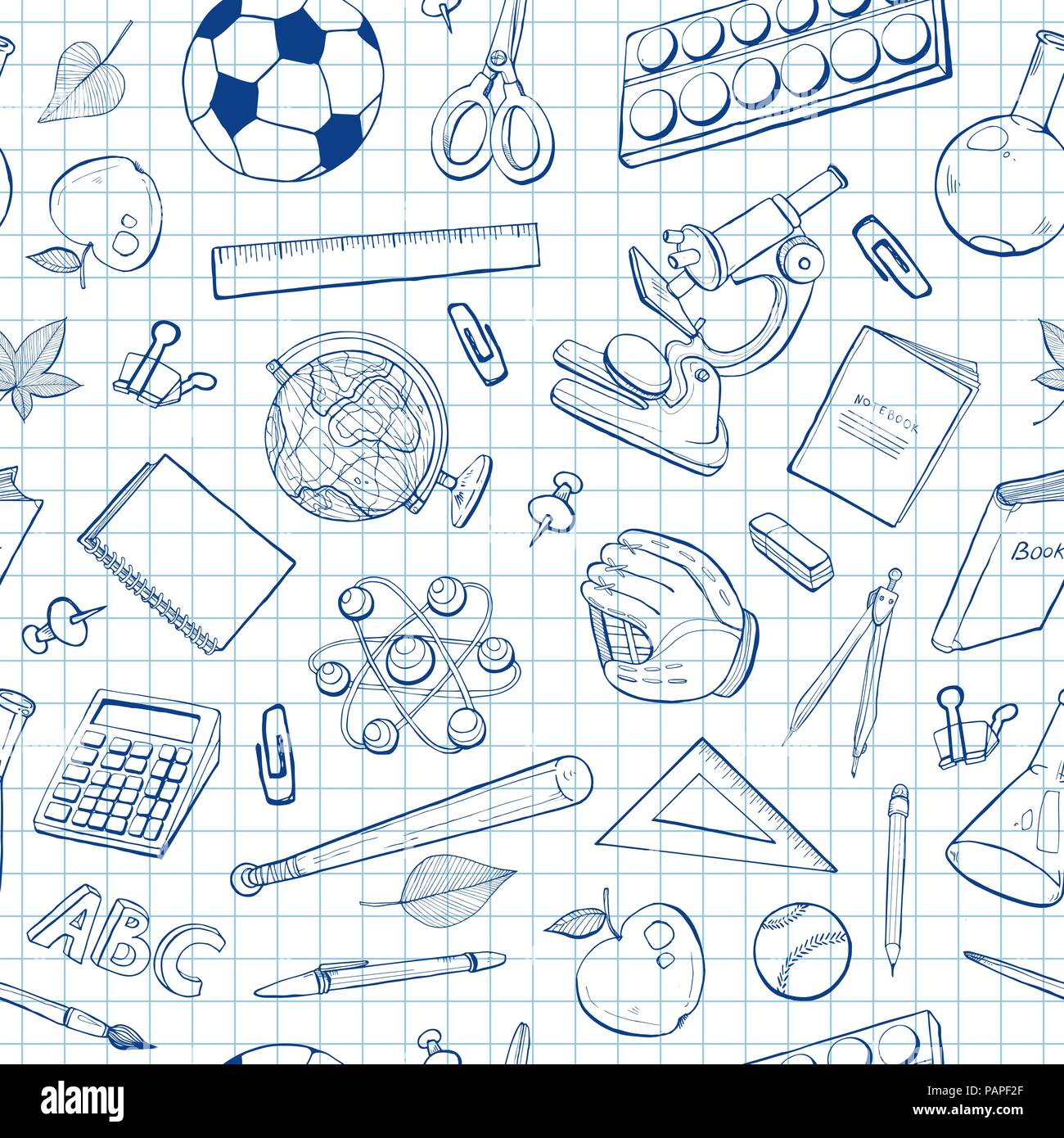 School doodle background. Vector seamless pattern from school elements ...