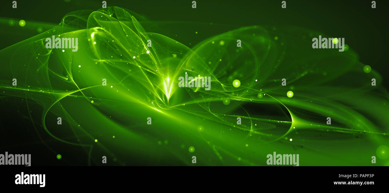 Green glowing new technology in deep space, computer generated abstract background, 3D rendering ...