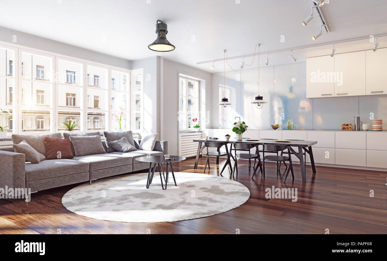 Modern kitchen interior 3d rendering. Contemporary design concept Stock ...