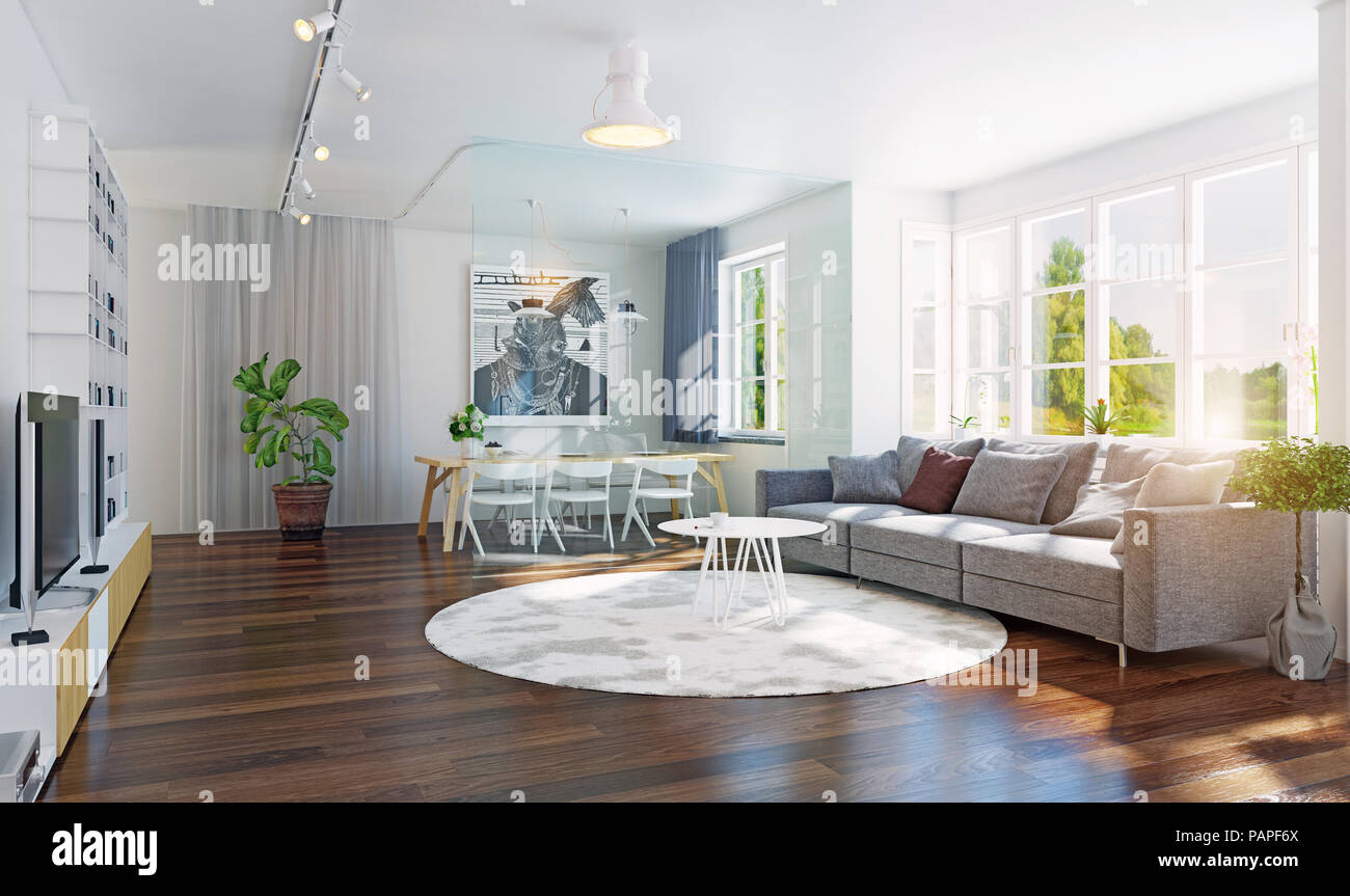 Modern living room interior 3d rendering. Contemporary design concept ...
