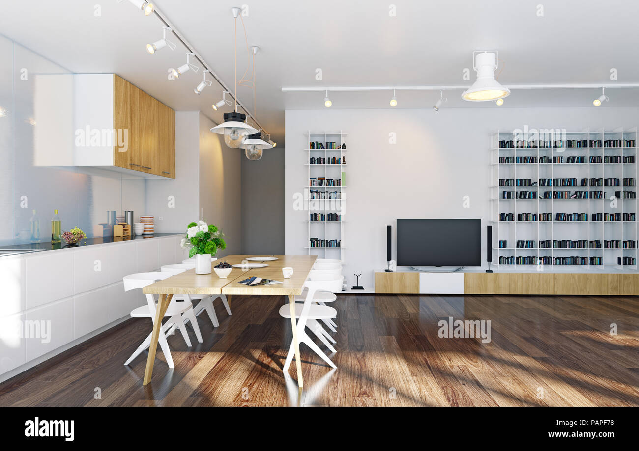 Modern kitchen interior 3d rendering. Contemporary design concept Stock ...