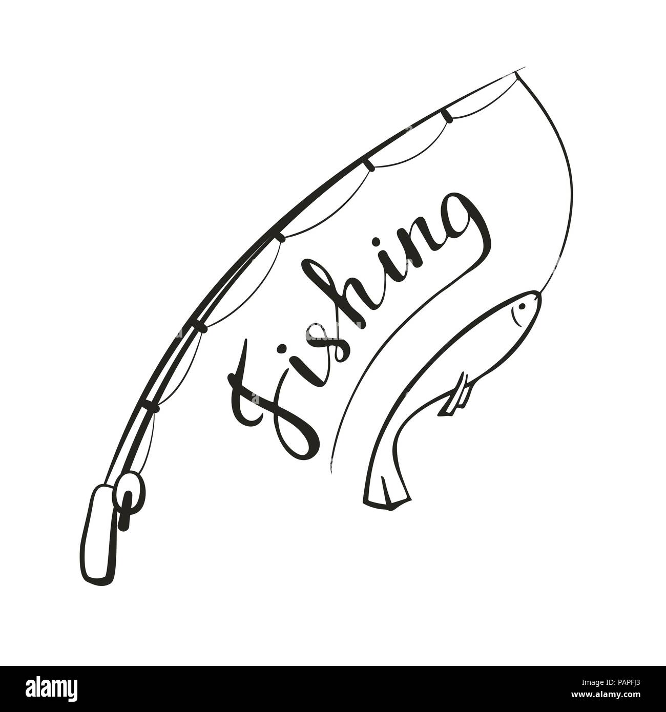 Fishing. Calligraphy inscription. Vector illustration. Fish on the hook ...