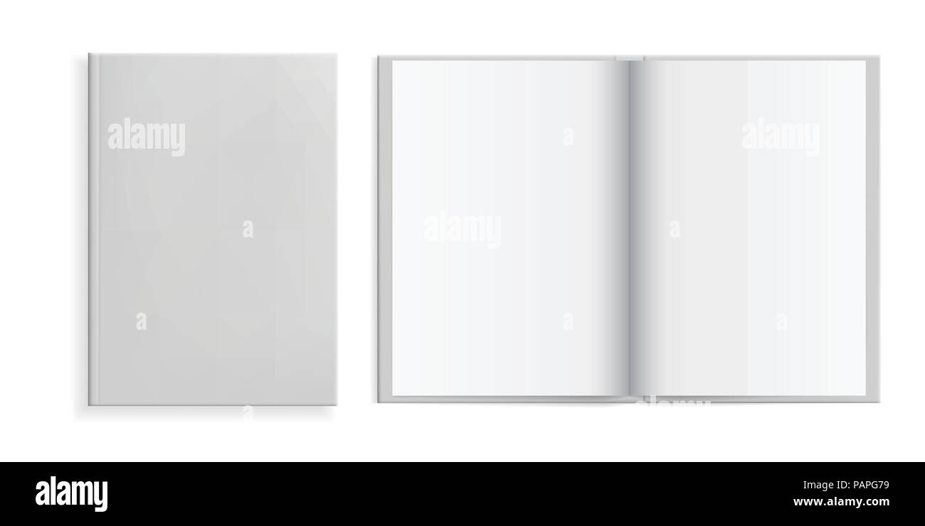 Set of vector illustrations, open and closed book in white hardcover ...