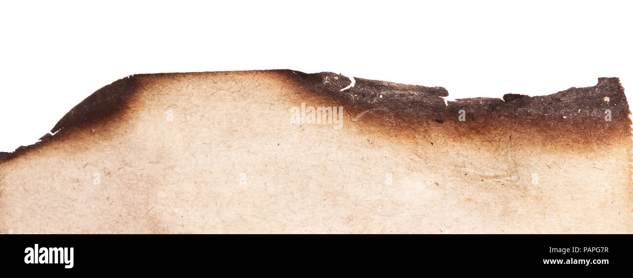Burned edge of an old paper on white background Stock Photo - Alamy
