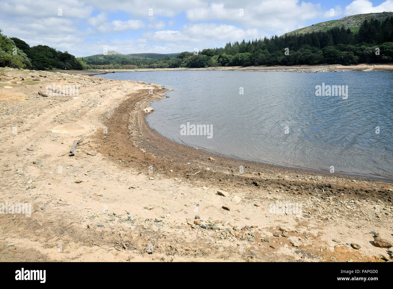 Water levels fall low at Burrator reservoir, Dartmoor, Devon, during ...