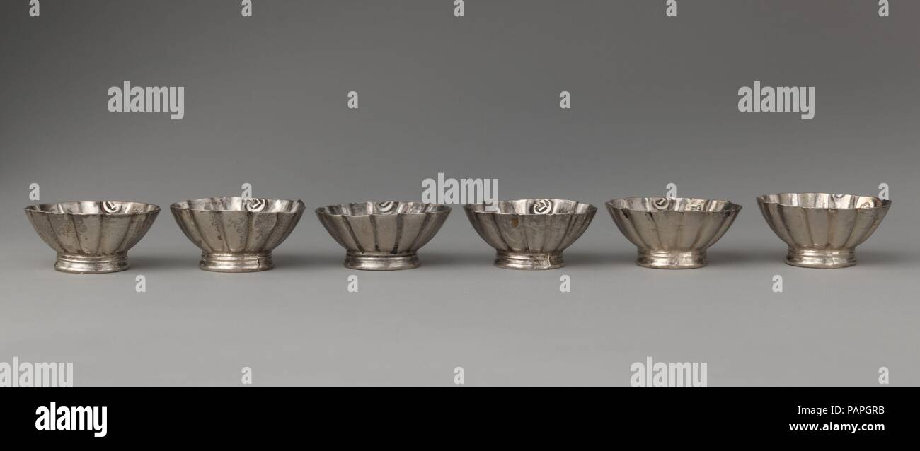 Six miniature cups (part of a set). Culture: British, London ...