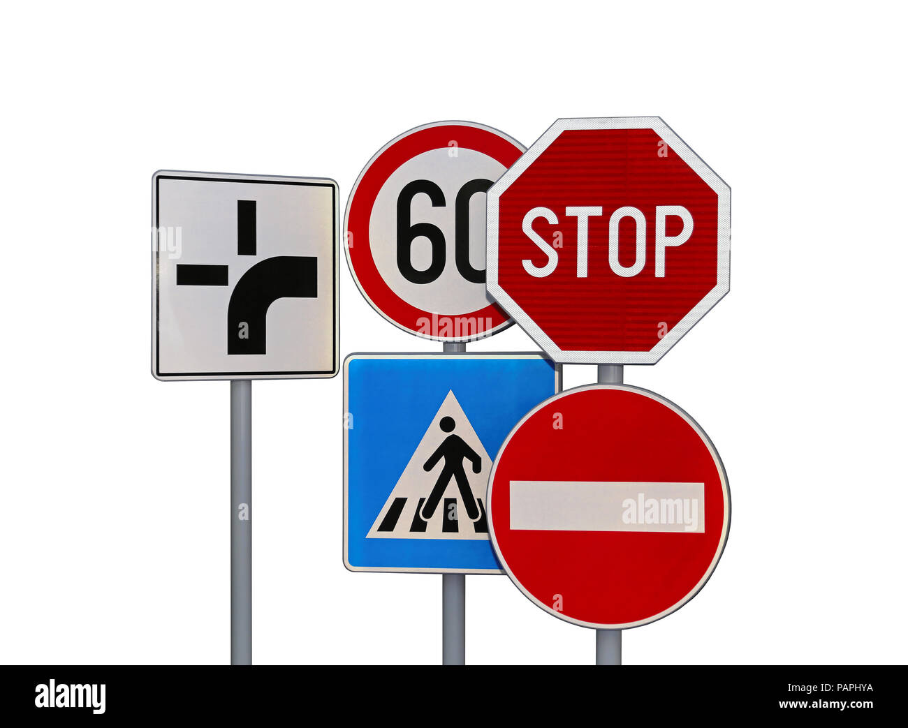 Several traffic signs isolated on white Stock Photo - Alamy