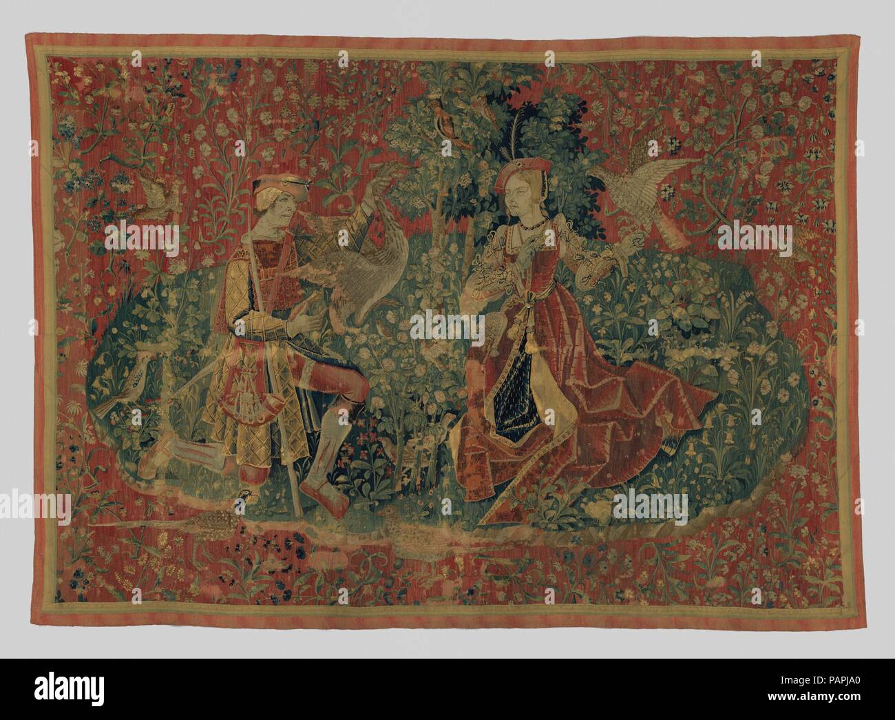 Huntsman Presenting a Captured Heron to a Lady Falconer. Culture: South ...