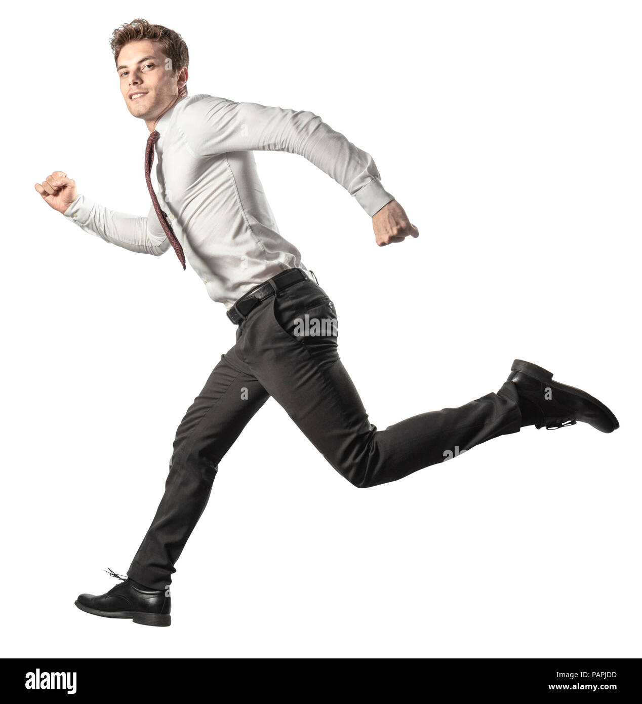 running businessman on white background Stock Photo - Alamy