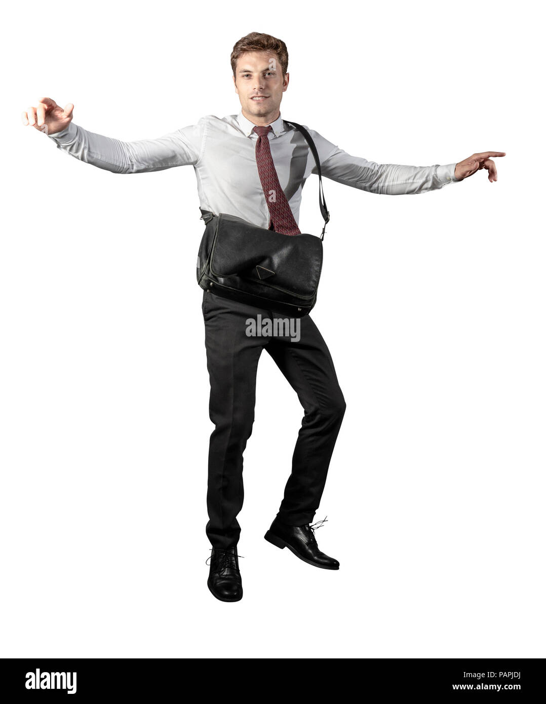 jumping man with bag on white Stock Photo - Alamy