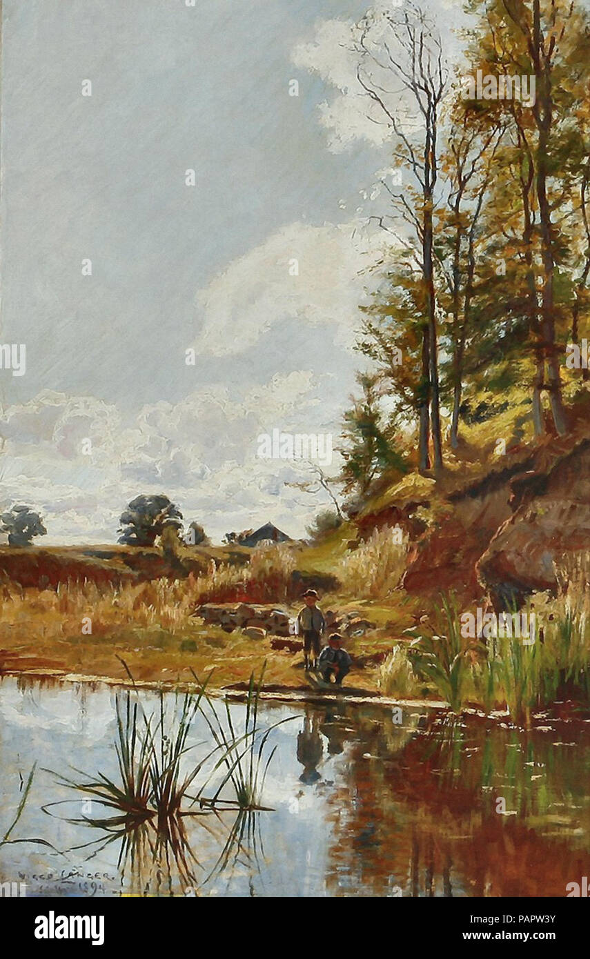 Langer Olaf Viggo Peter - a Summer Landscape with Two Boys at a Lake ...
