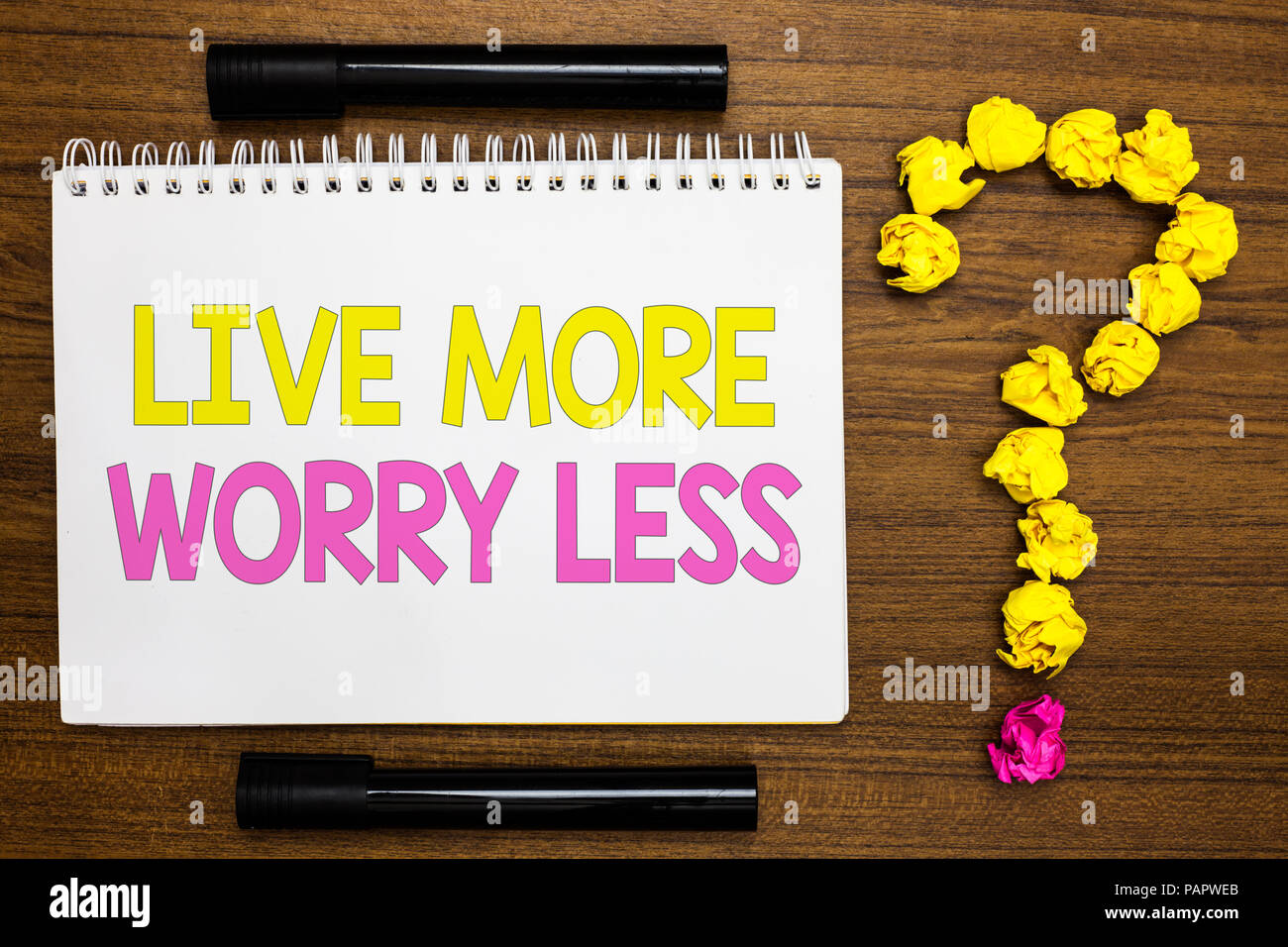 Conceptual hand writing showing Live More Worry Less. Business photo ...