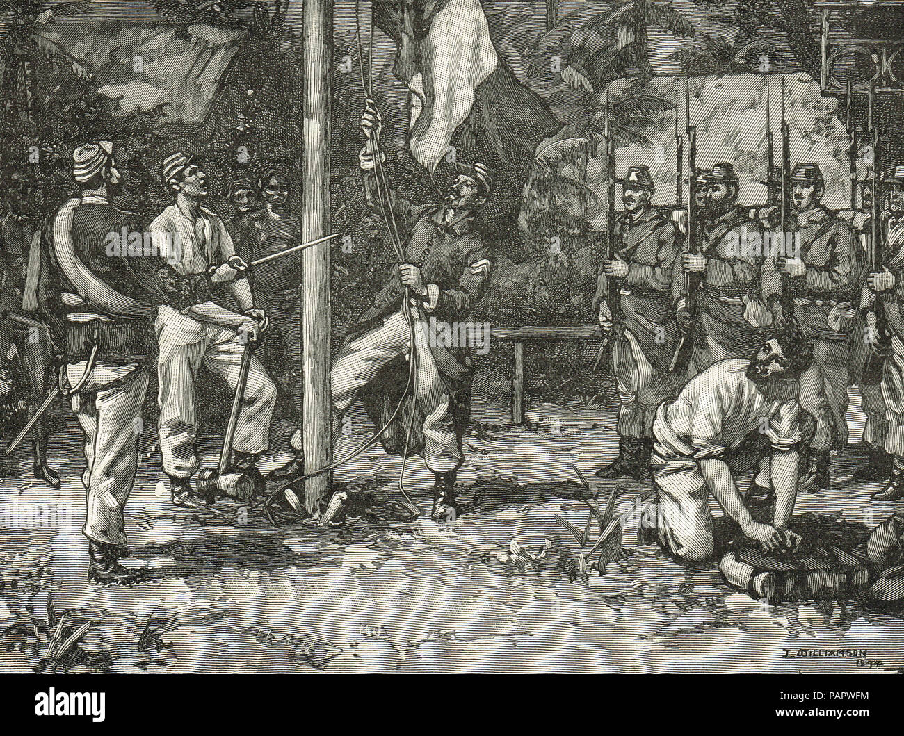 Hoisting the French Flag, French Troops, in the New Hebrides, 1 June ...
