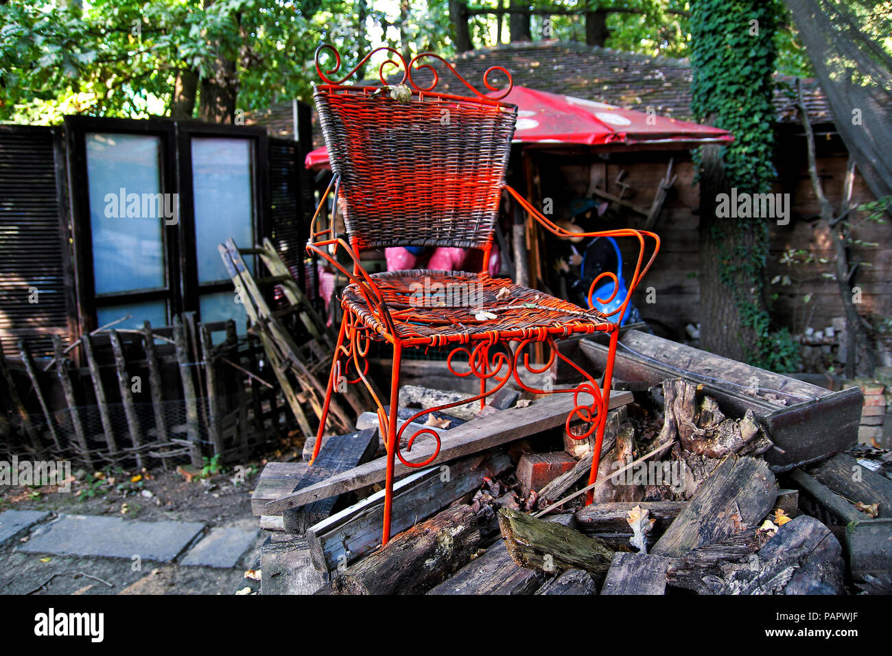 Old colorful rustic wooden chair handmade for antique Stock Photo - Alamy