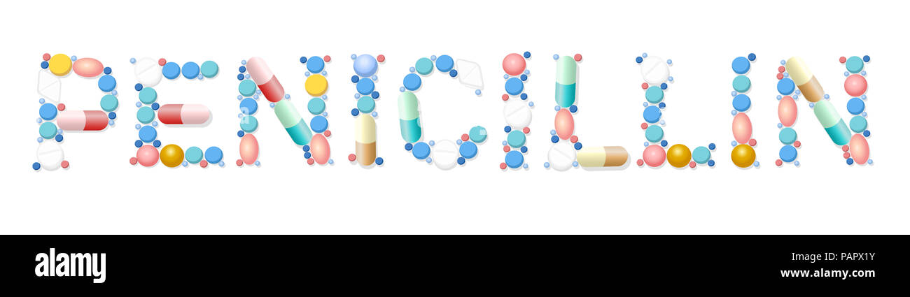 Penicillin written with pills, capsules, tablets - illustration on ...