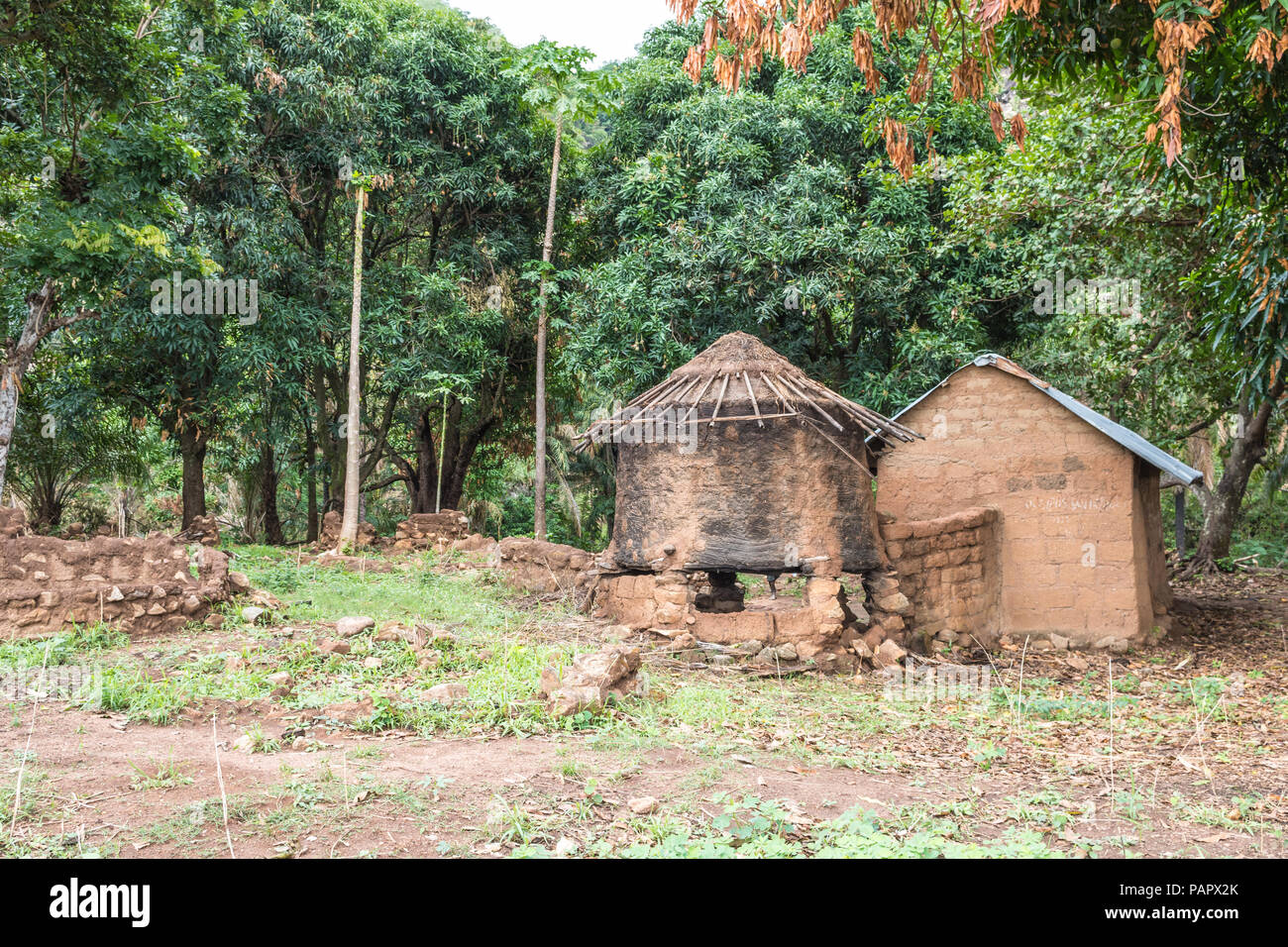 A beautiful picturesque view of a mountain side dwelling with trees ...