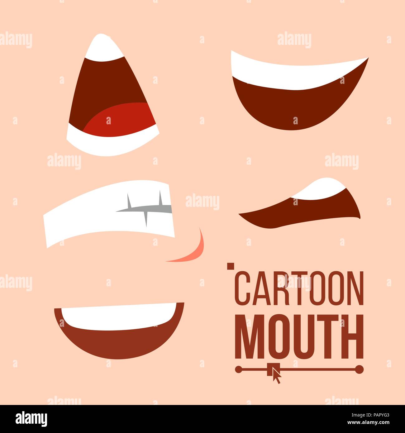 Cartoon Mouth Set Vector. Tongue, Smile, Teeth. Expressive Emotions ...
