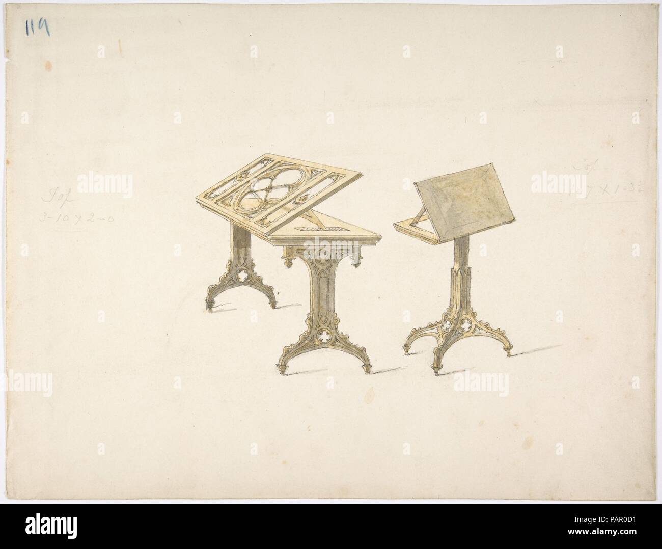 Design for Two Bookstands on Casters. Artist: Anonymous, British, 19th ...