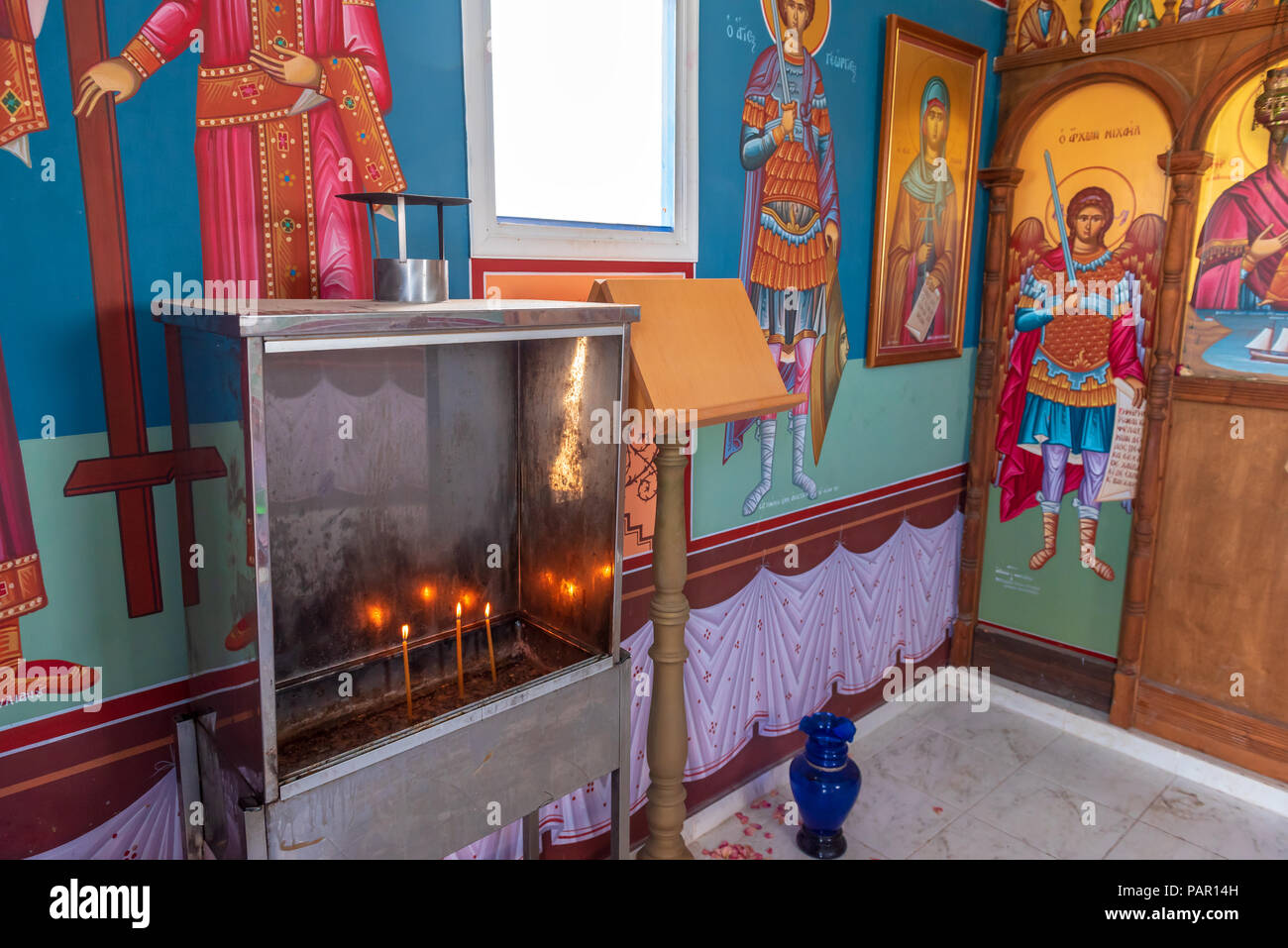RHODES, GREECE - May 18, 2018: Interior of typical Greek orthodox ...