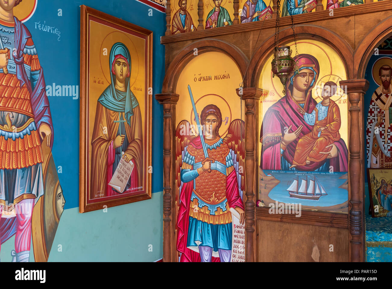 RHODES, GREECE - May 18, 2018: Interior of typical Greek orthodox ...