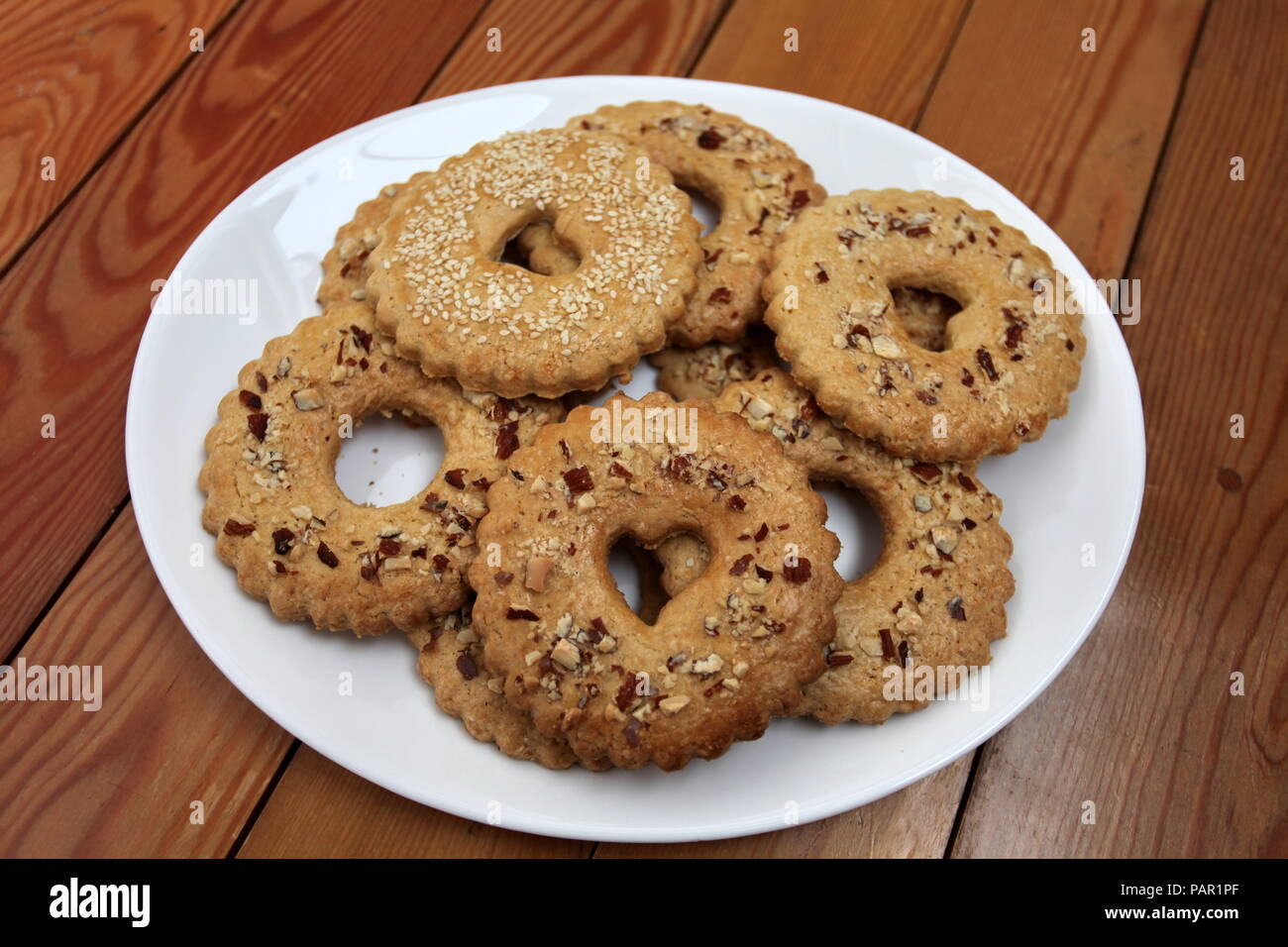 shortbread biscuits in the form of rings with nuts Stock Photo - Alamy