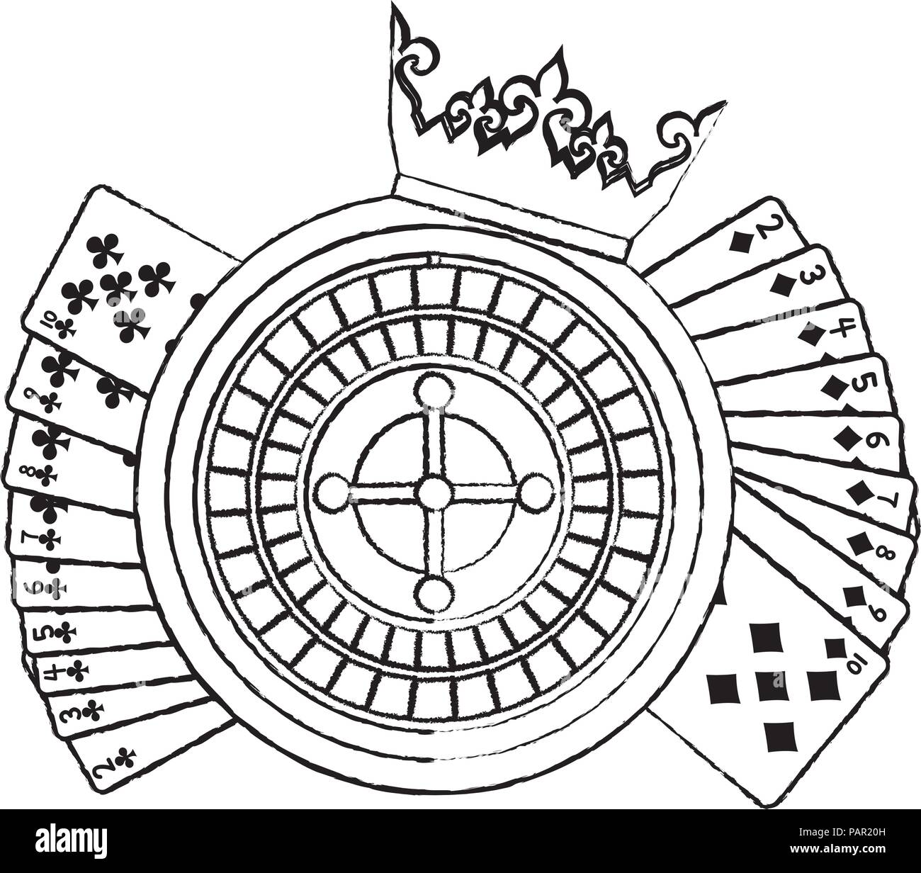 grunge roulette crown with clubs and diamonds cards Stock Vector Image ...