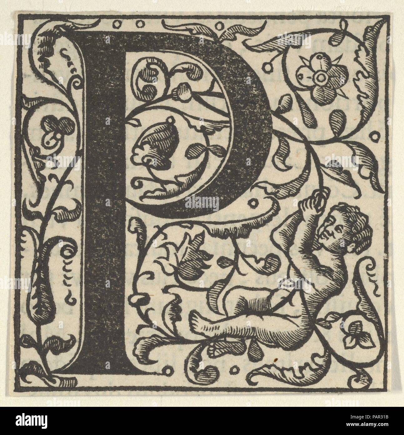 Initial letter P with putto. Dimensions: Sheet: 2 5/16 × 2 5/16 in. (5. ...