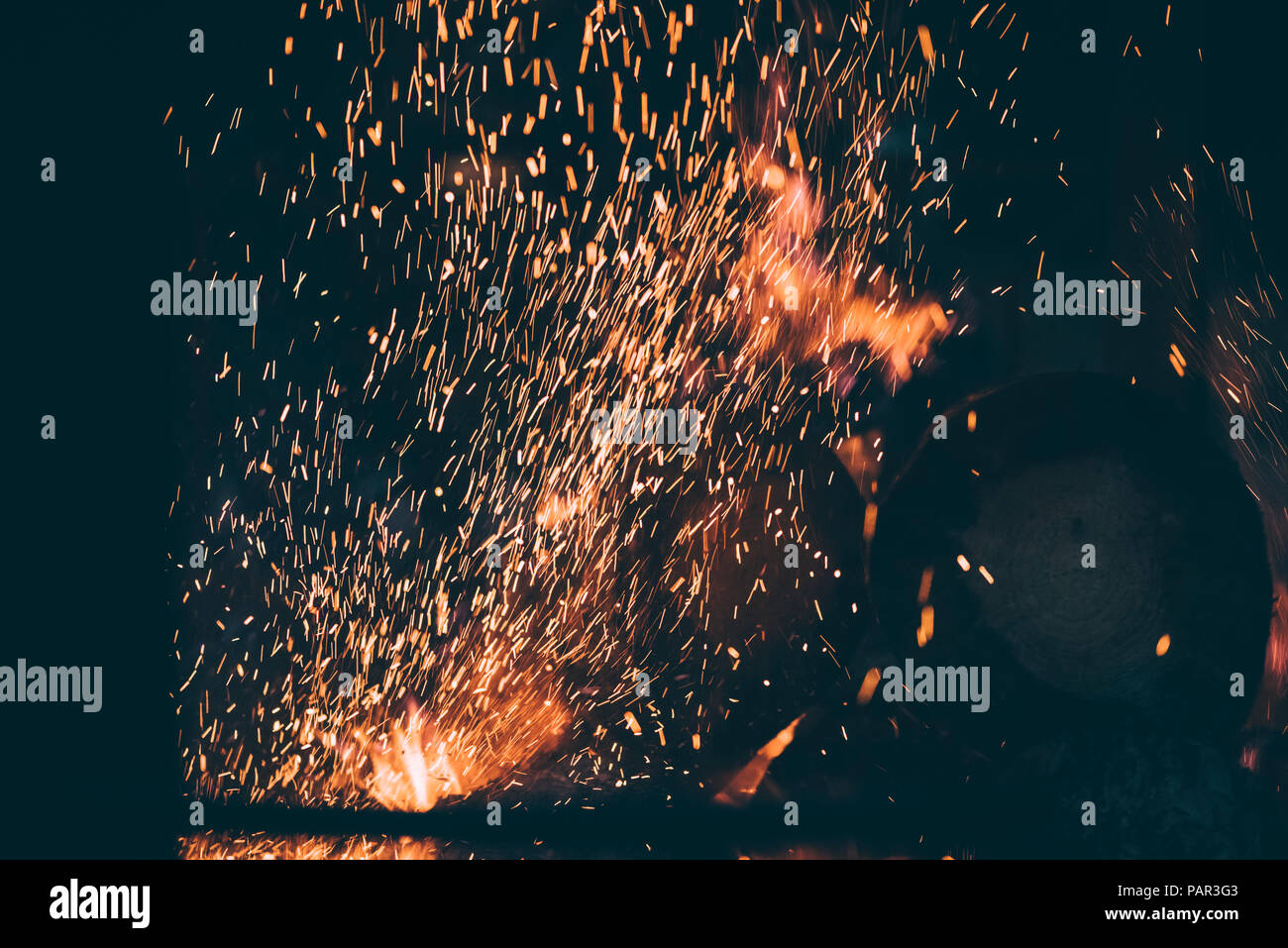 Beautiful bonfire burning in the camping area Stock Photo - Alamy