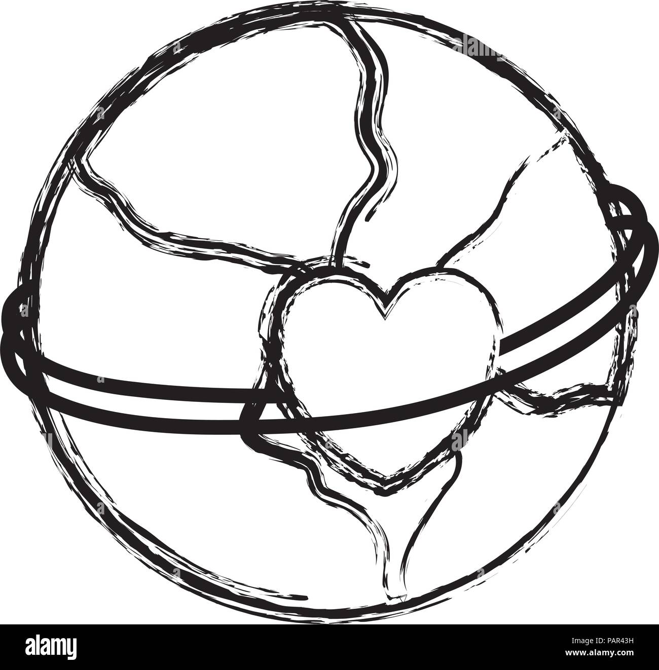 grunge earth planet global with heart decoration Stock Vector Image ...