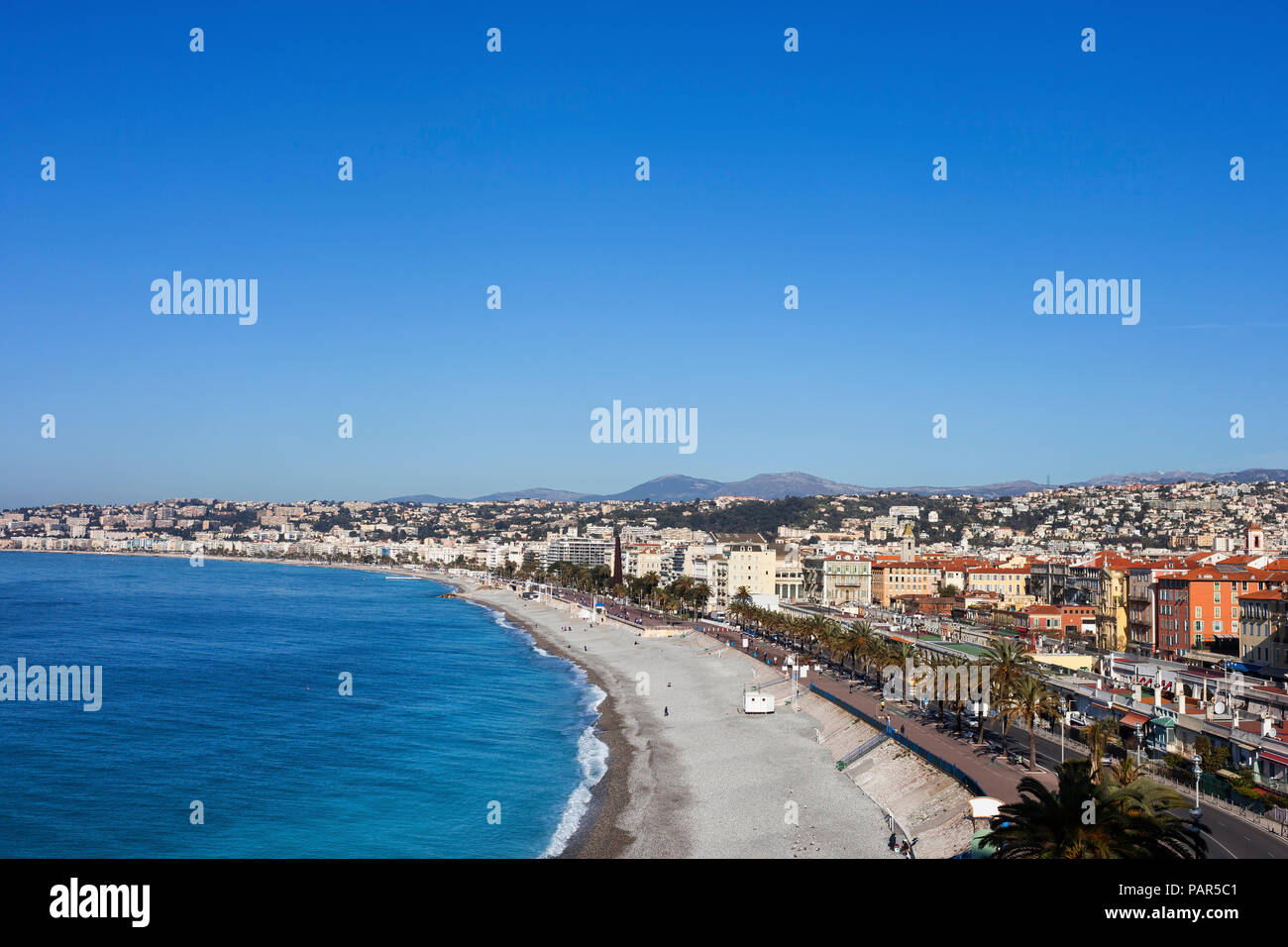 France, Provence-Alpes-Cote d'Azur, Nice, City view and beach on French ...