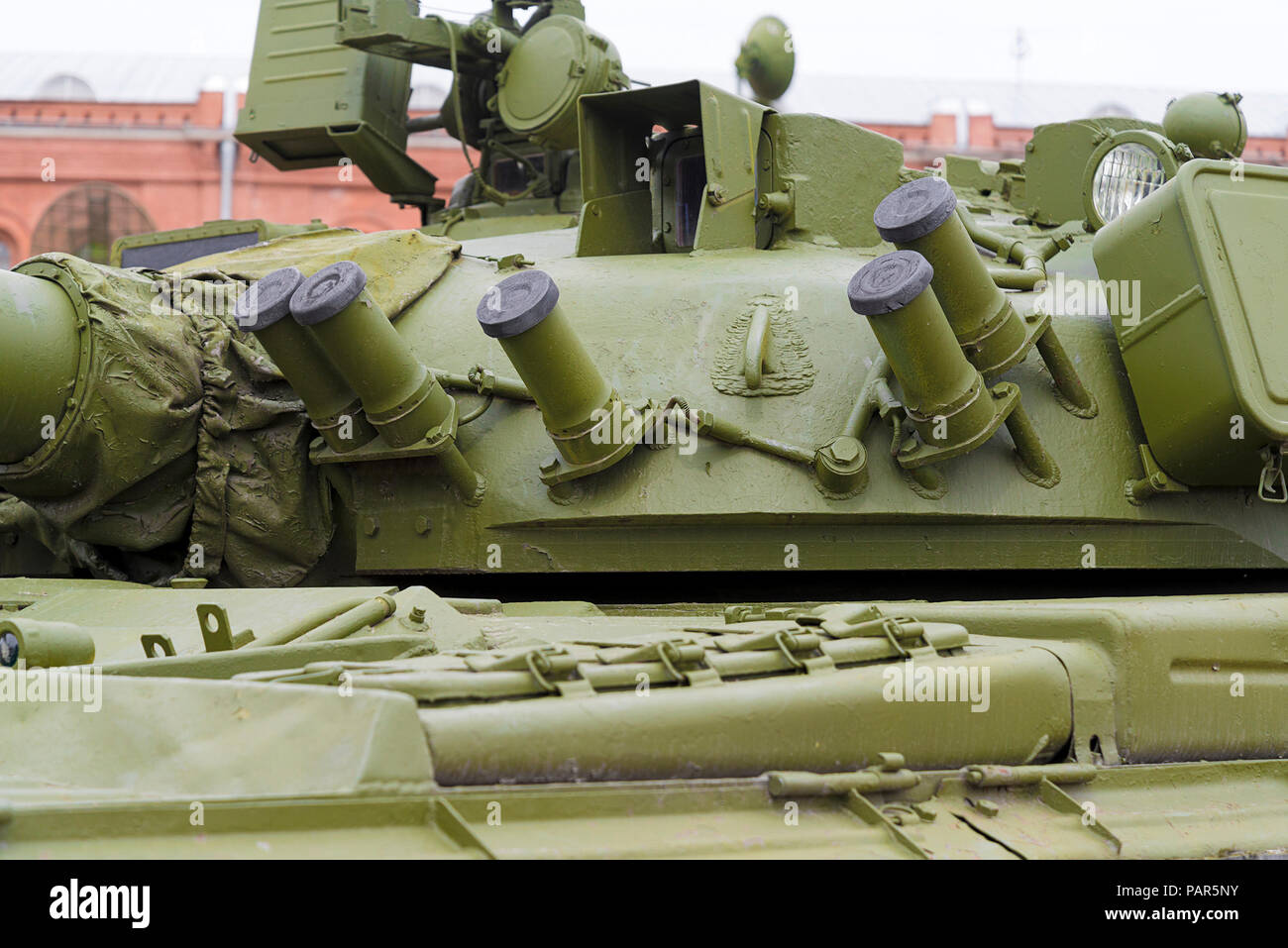 Smoke barrel on the tank for the smoke screen. Masking the tank with ...