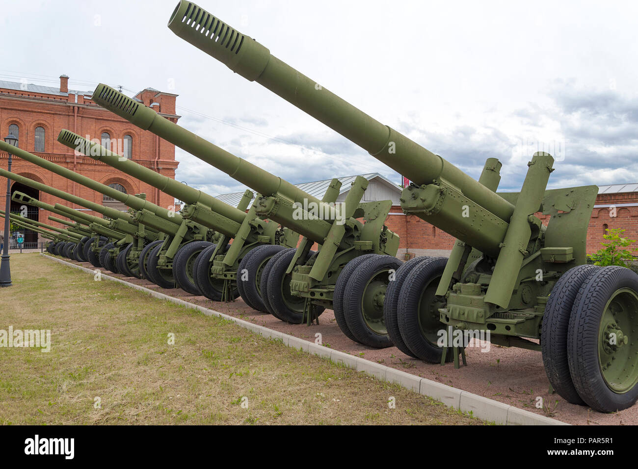 Soviet howitzers in the open air Museum in St. Petersburg Stock Photo ...