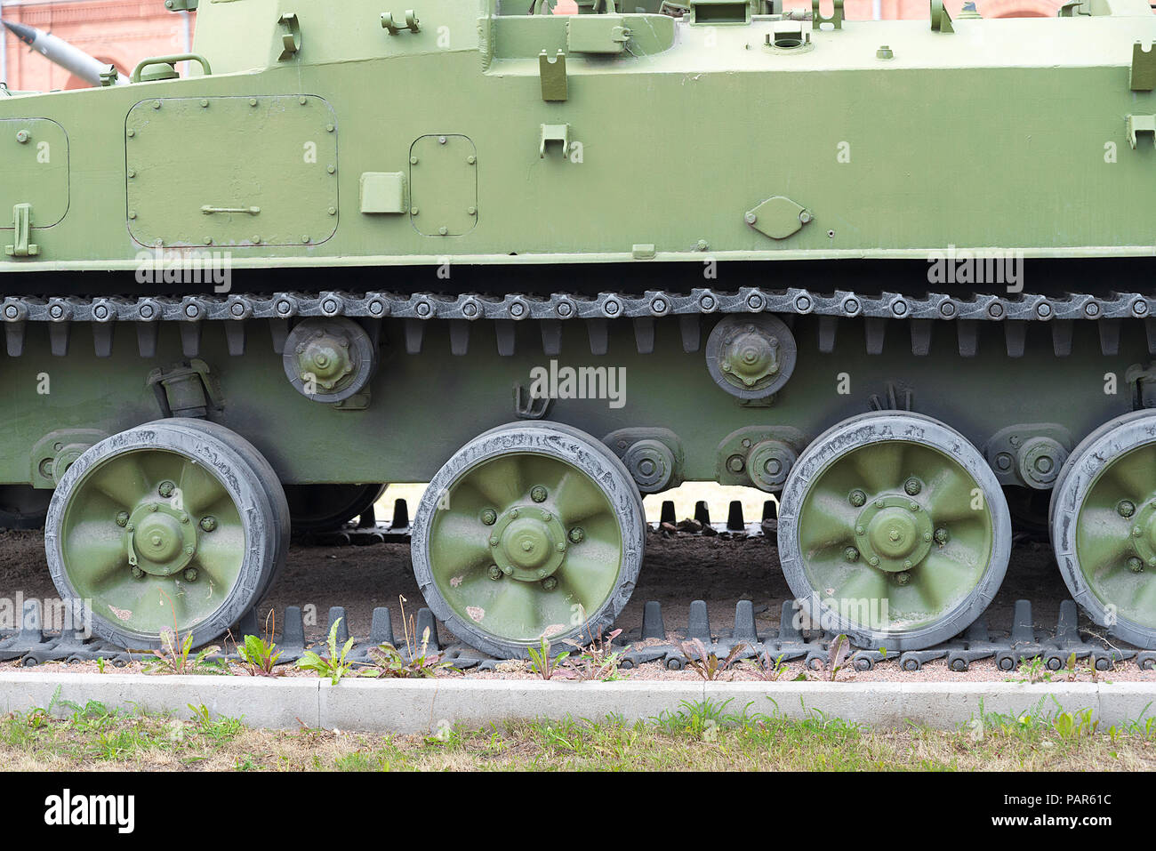 Tank caterpillar tread with wheels. Modern military equipment Stock ...