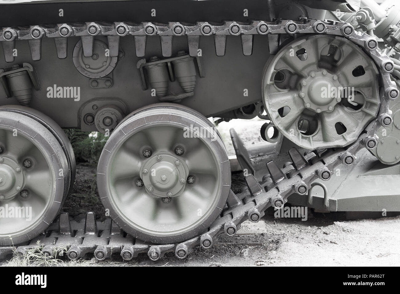 Tank caterpillar tread with wheels. Modern military equipment Stock ...
