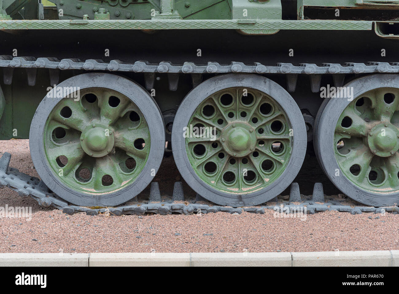 Tank caterpillar tread with wheels. Modern military equipment Stock ...