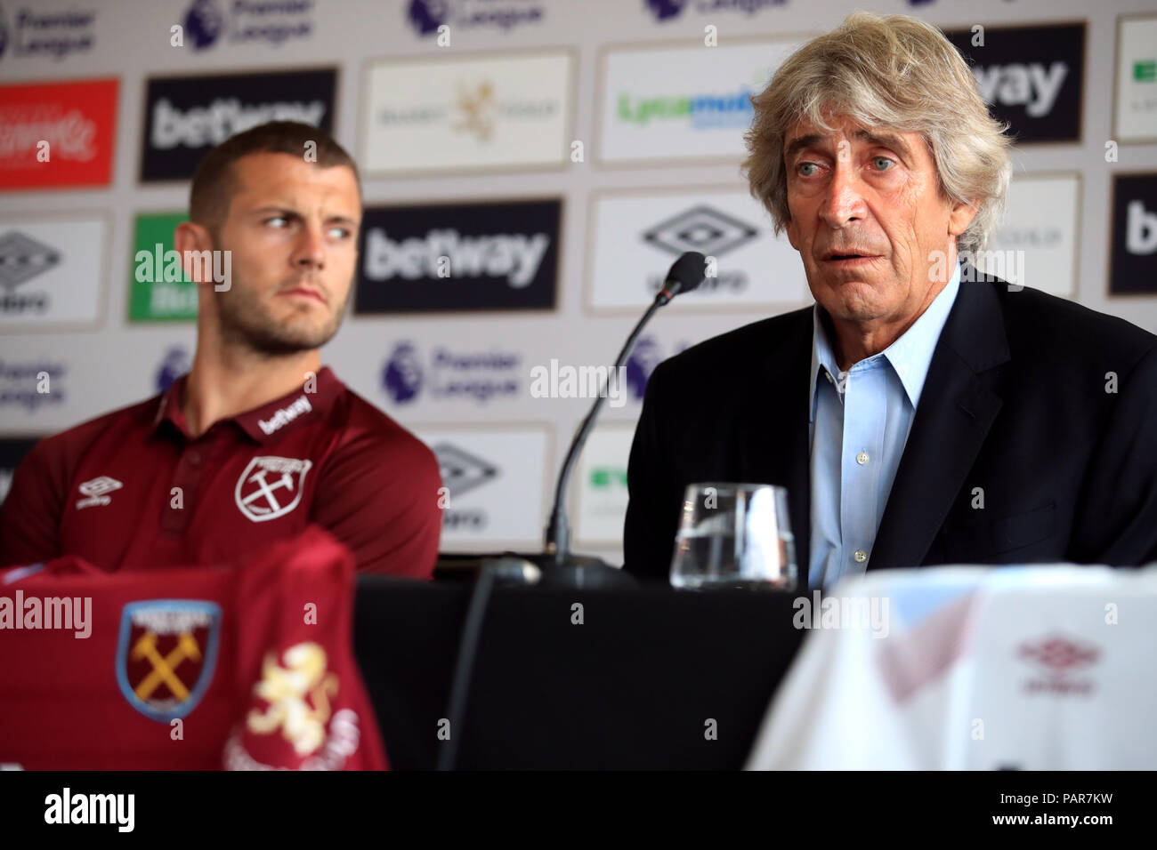West Ham manager Manuel Pellegrini (right) and Jack Wilshere during a press conference at the ...