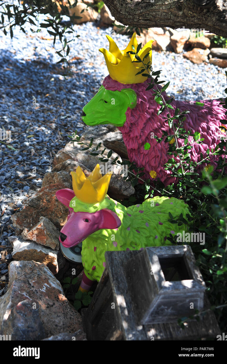 Garden colourful animal sculptures in a wonderful courtyard garden in ...