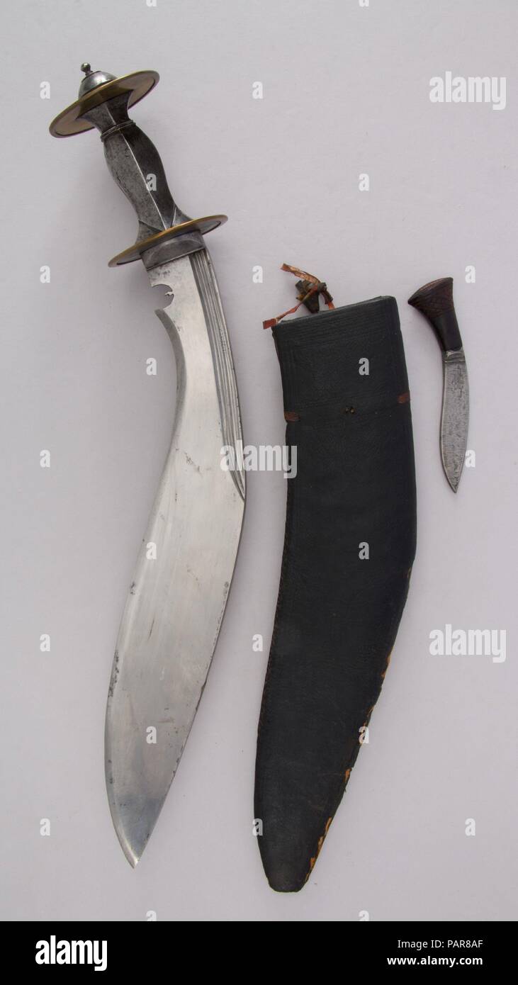 Knife (Kukri) with Sheath, Small Knife and Pouch. Culture: Indian or ...