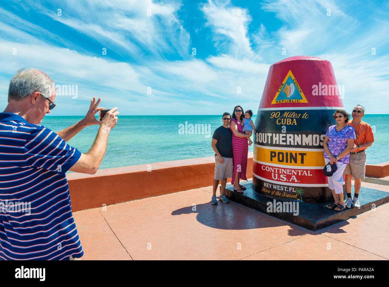 Tourists have their picture taken at the Continental USA's Southernmost ...