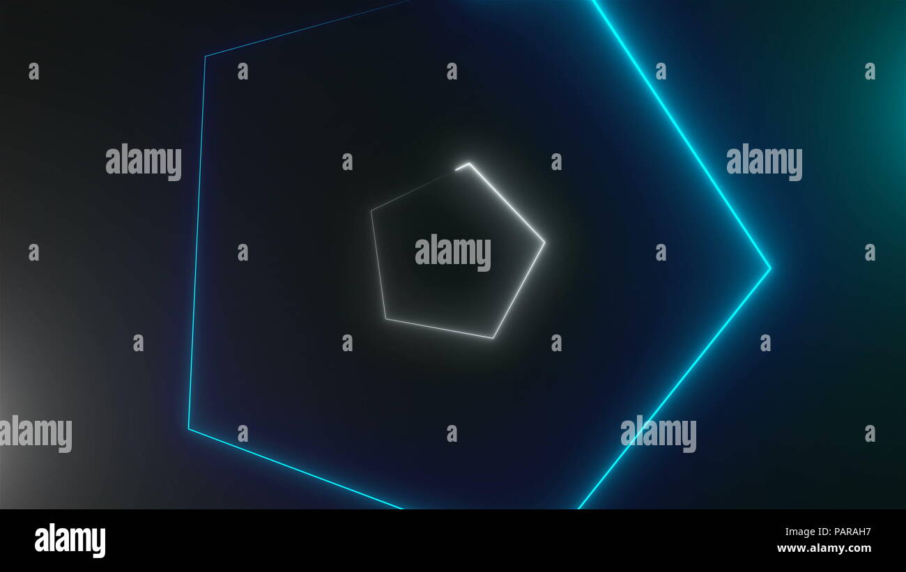 Many neon triangles in space, abstract computer generated backdrop, 3D ...