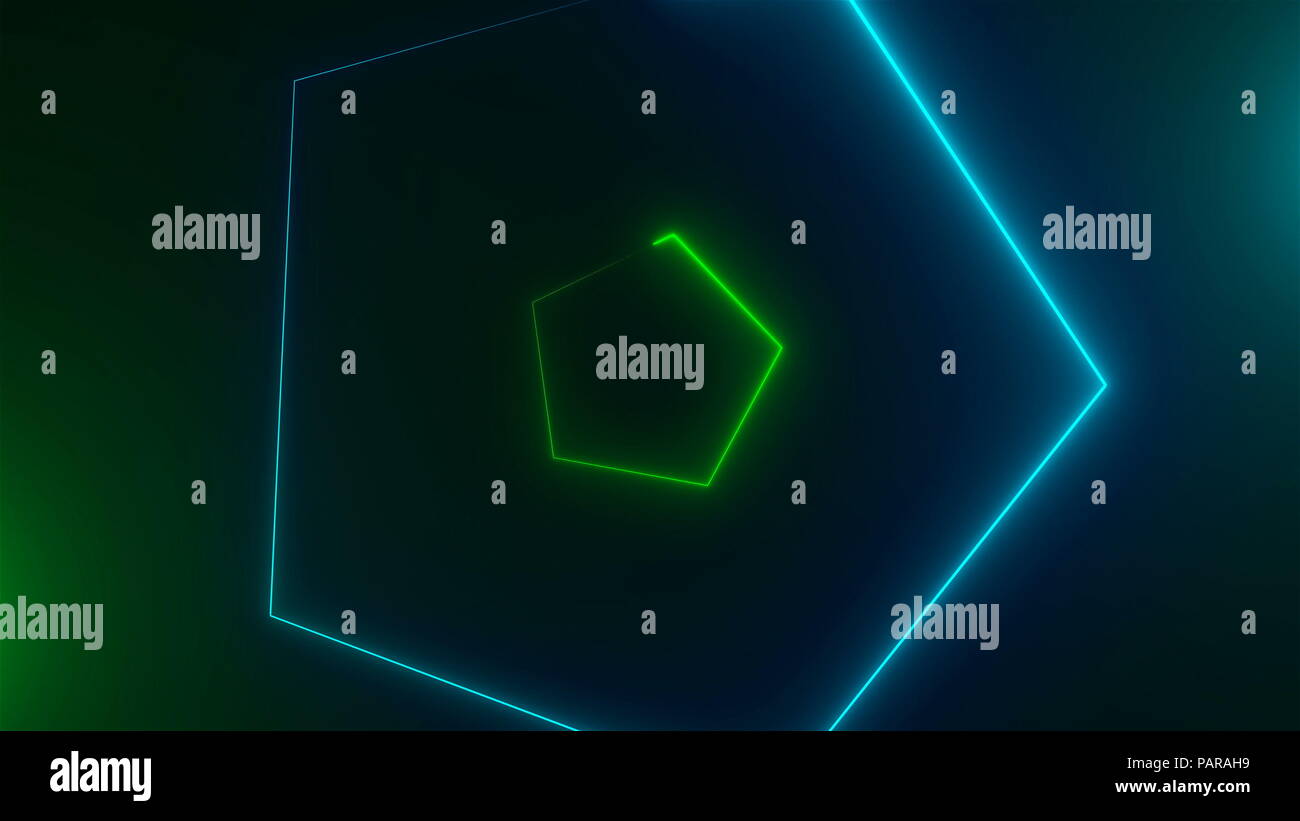 Many neon triangles in space, abstract computer generated backdrop, 3D ...
