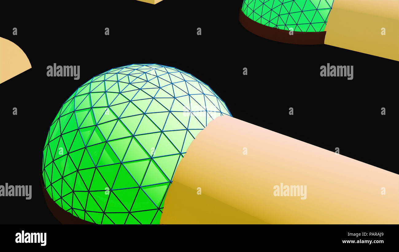 Simple space colony with special constructions in space, 3d render ...